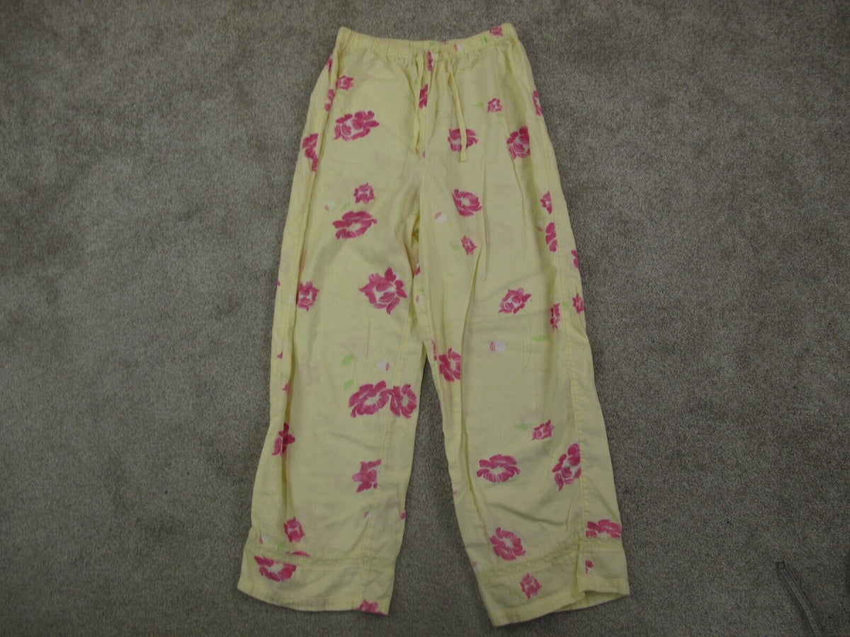 Talbots Womens Drawstring Pant Floral Elastic Waist High Rise Yellow S ...
