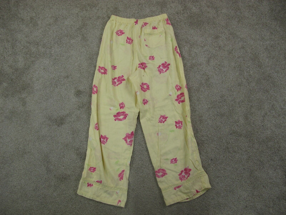 Talbots Womens Drawstring Pant Floral Elastic Waist High Rise Yellow S ...